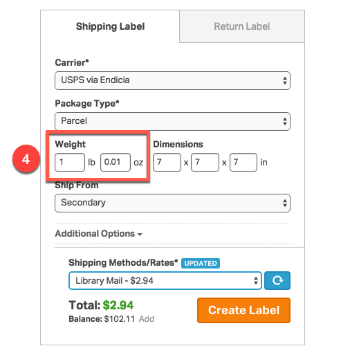Ordoro - What do the different parts of the "Create Label" modal mean?