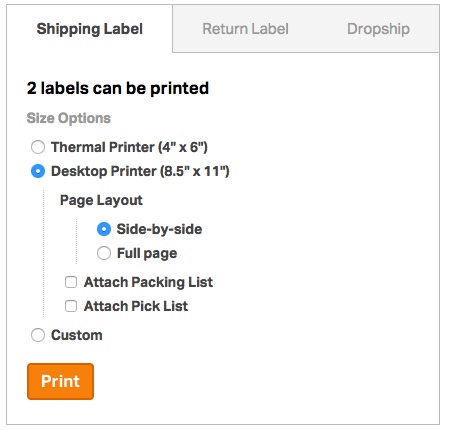 Ordoro - How to print a label and packing list together or two labels ...