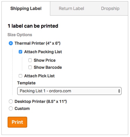 Ordoro - How to print a label and packing list together or two labels ...