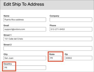 Ordoro - What is the address format to ship to Puerto Rico?