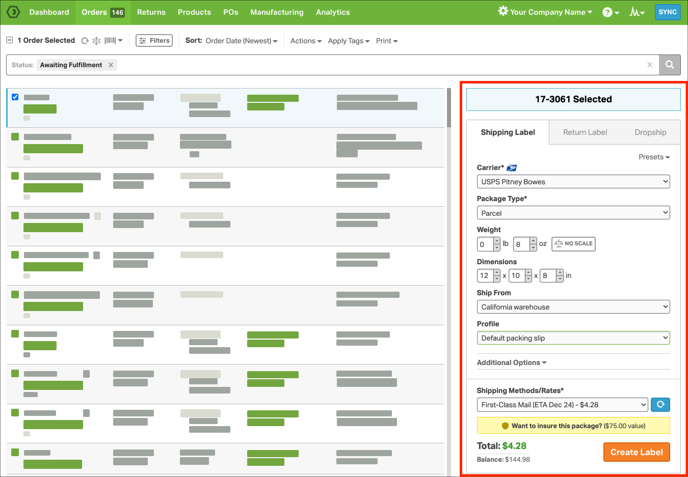 Ordoro - How do I create a single shipping label?
